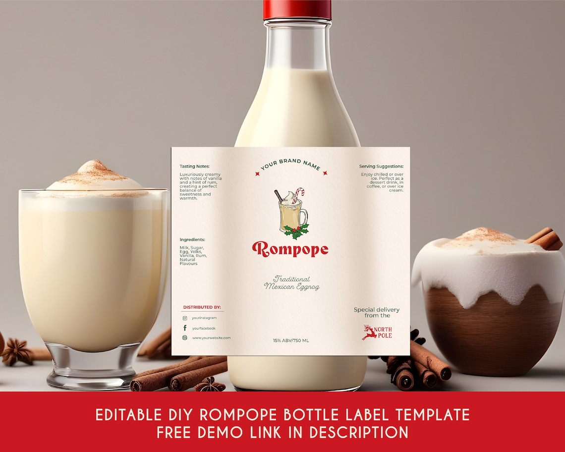 Editable Rompope Bottle Label Template, Printable Homemade Mexican ...