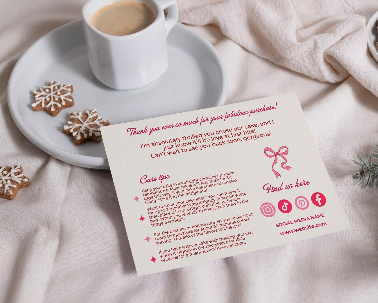 Editable Playful Cake Care Card Instructions Card Template, Printable ...