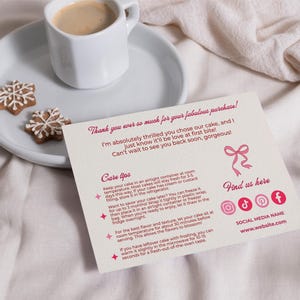Editable Playful Cake Care Card Instructions Card Template, Printable ...