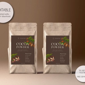 Editable Cocoa Powder Bag Label Template, Printable Cacao Powder Bag ...