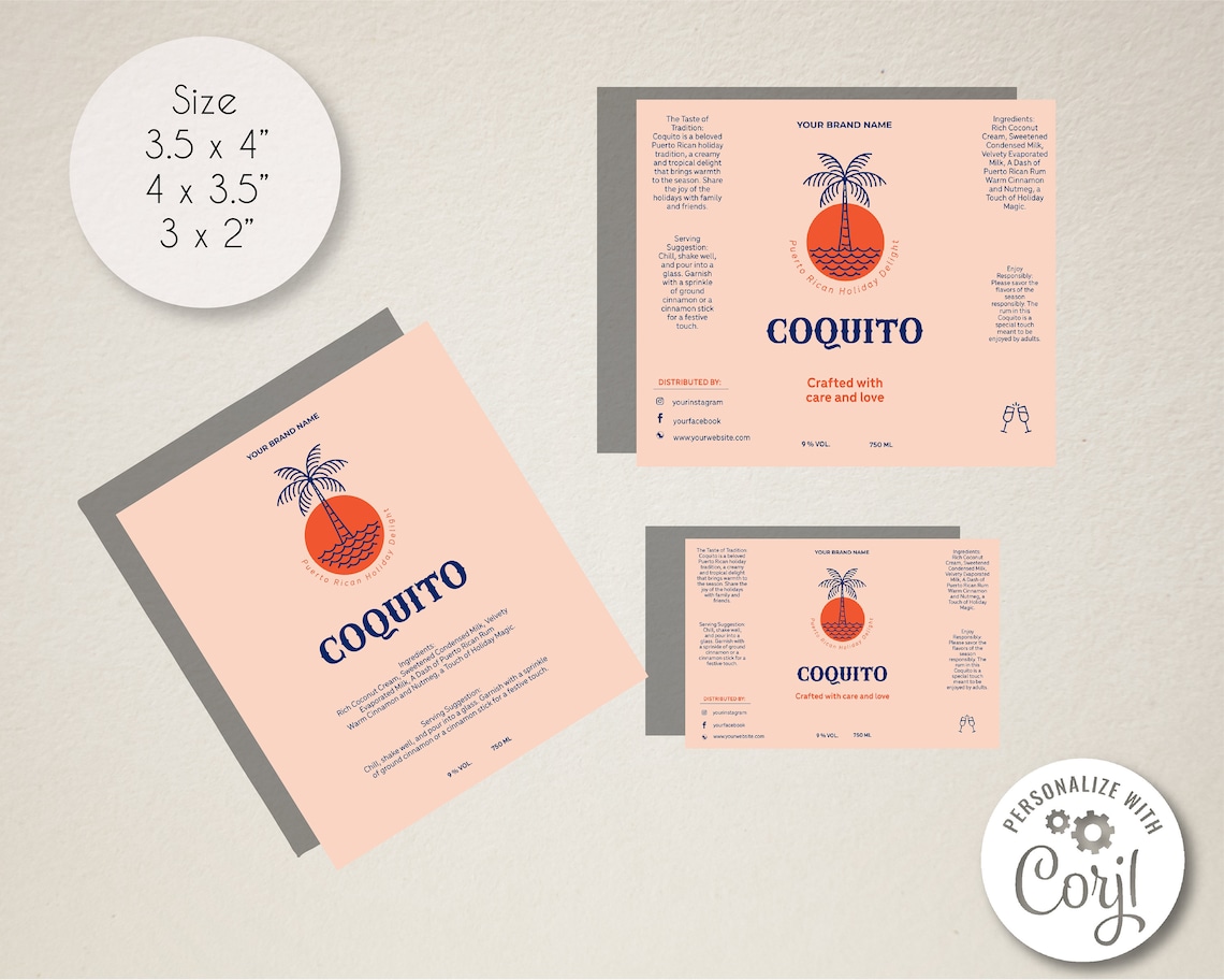 Editable Luxury Coquito Bottle Label Template, Printable Modern Playful ...