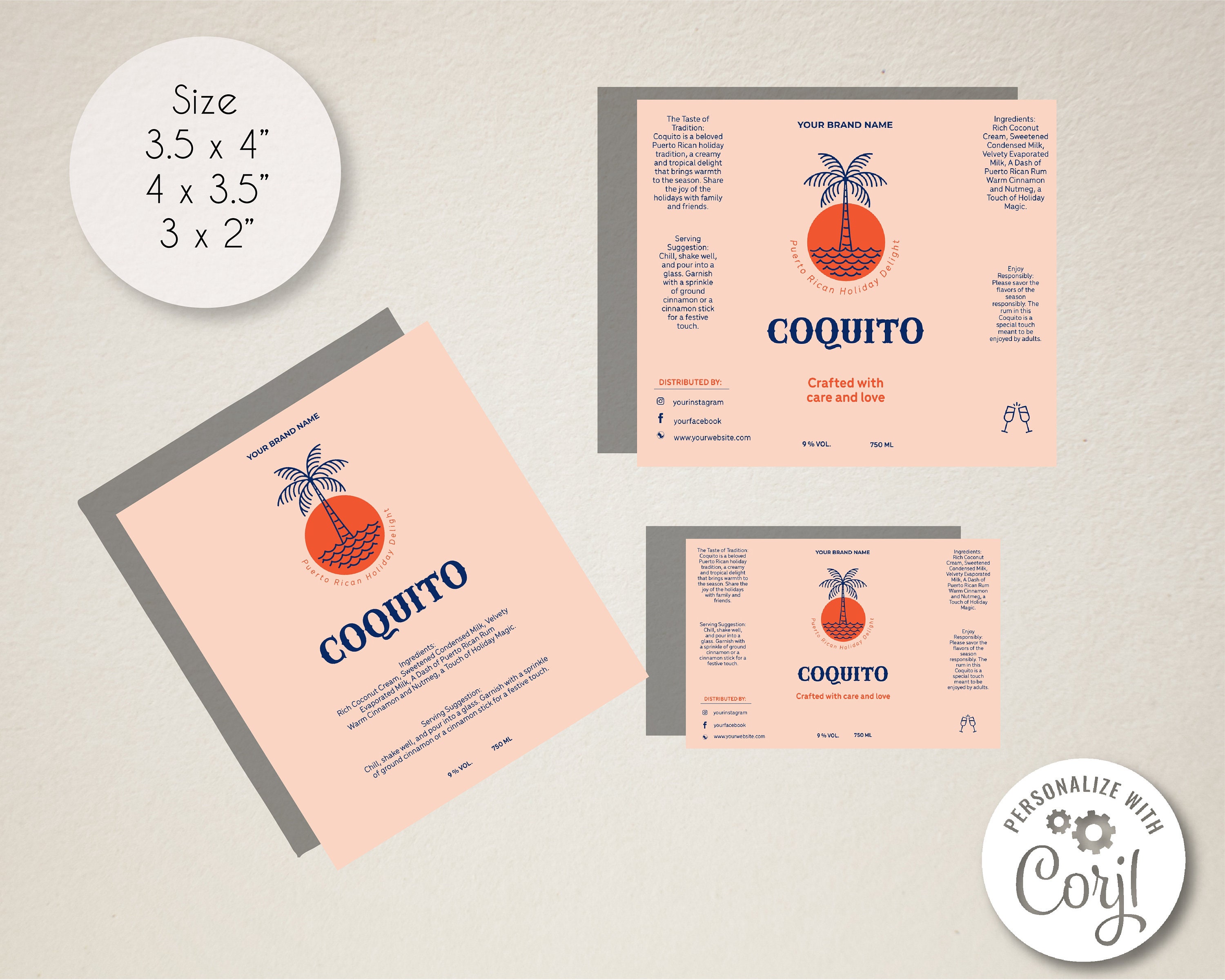 Editable Luxury Coquito Bottle Label Template, Printable Modern Playful ...