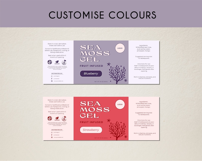 Editable Sea Moss Gel Label Template: Custom Food Jar Sticker (digital ...