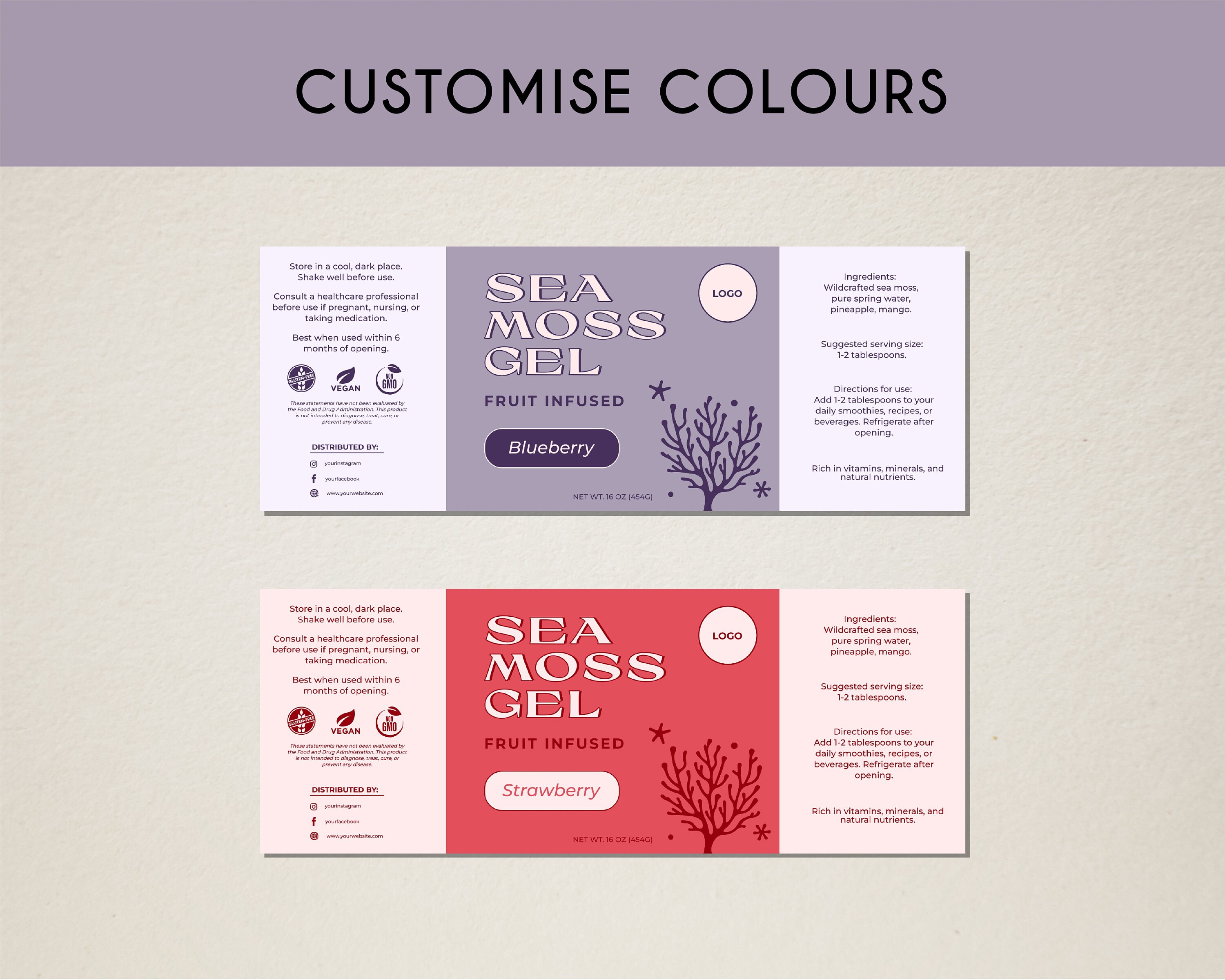 Editable Sea Moss Gel Label Template: Custom Food Jar Sticker (digital ...