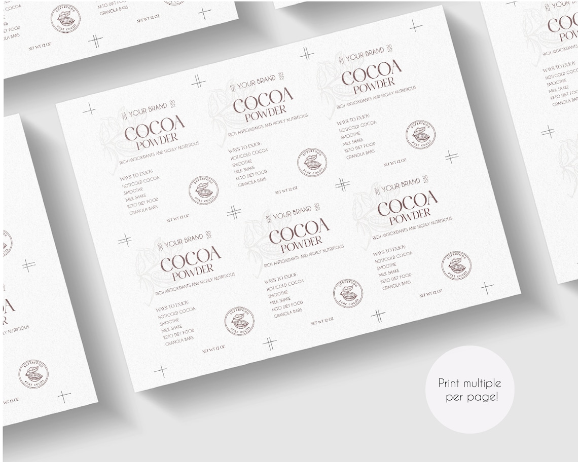 Printable Cocoa Powder Bag Label Template, Editable Cocoa Powder Bag ...
