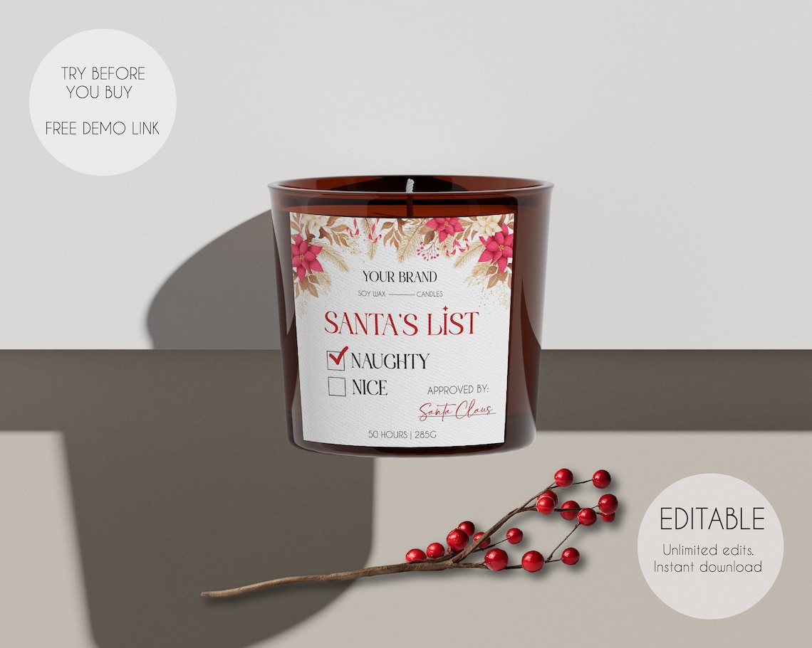 Printable Christmas Candle Label Template, Editable Christmas Candle ...