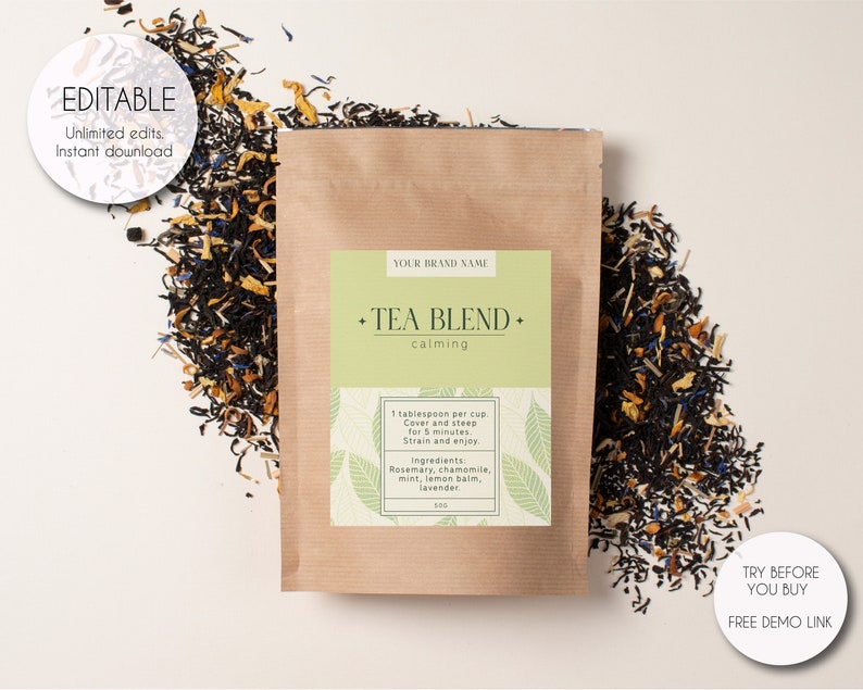 Printable Tea Blend Bag Label Template, Editable Tea Blend Label ...