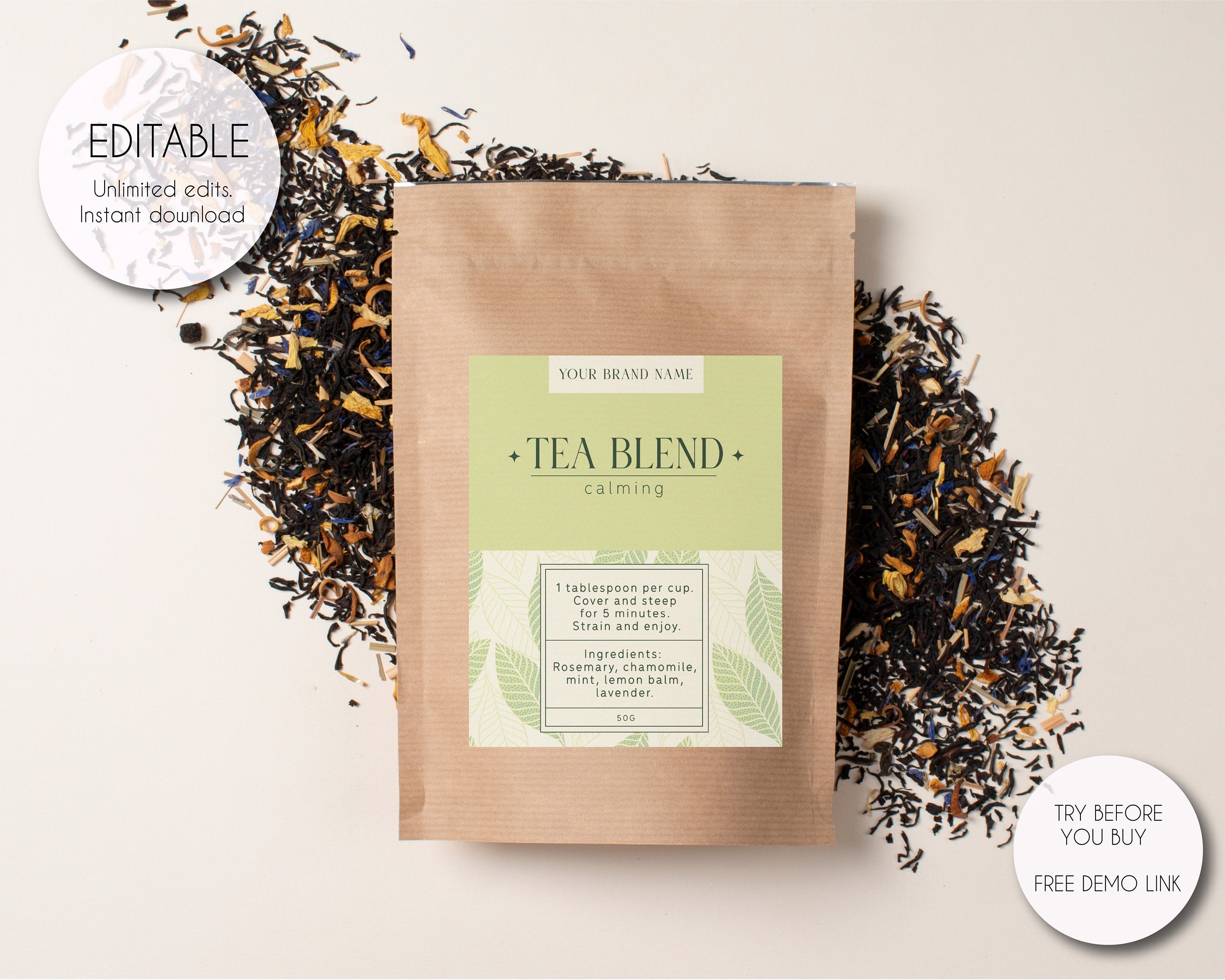 Printable Tea Blend Bag Label Template, Editable Tea Blend Label ...