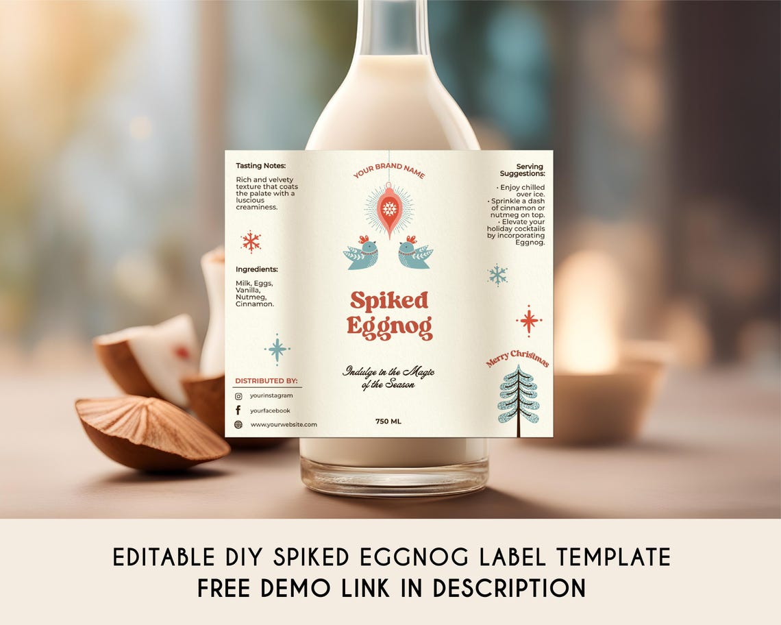 Editable Scandinavian Style Eggnog Bottle Label Template, Printable ...