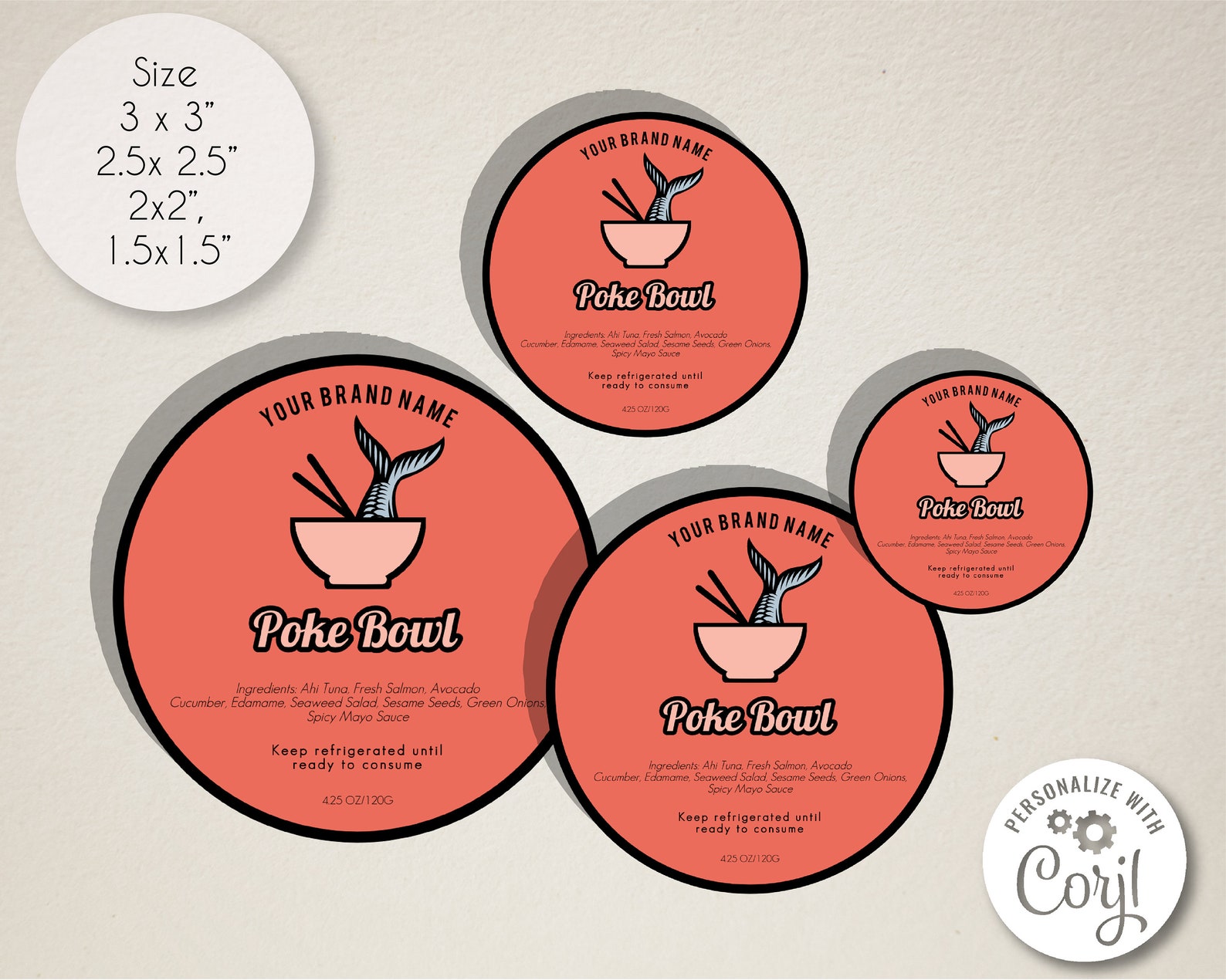 Editable Poke Bowl Round Label Template, Printable Luxury Poke Bowl ...