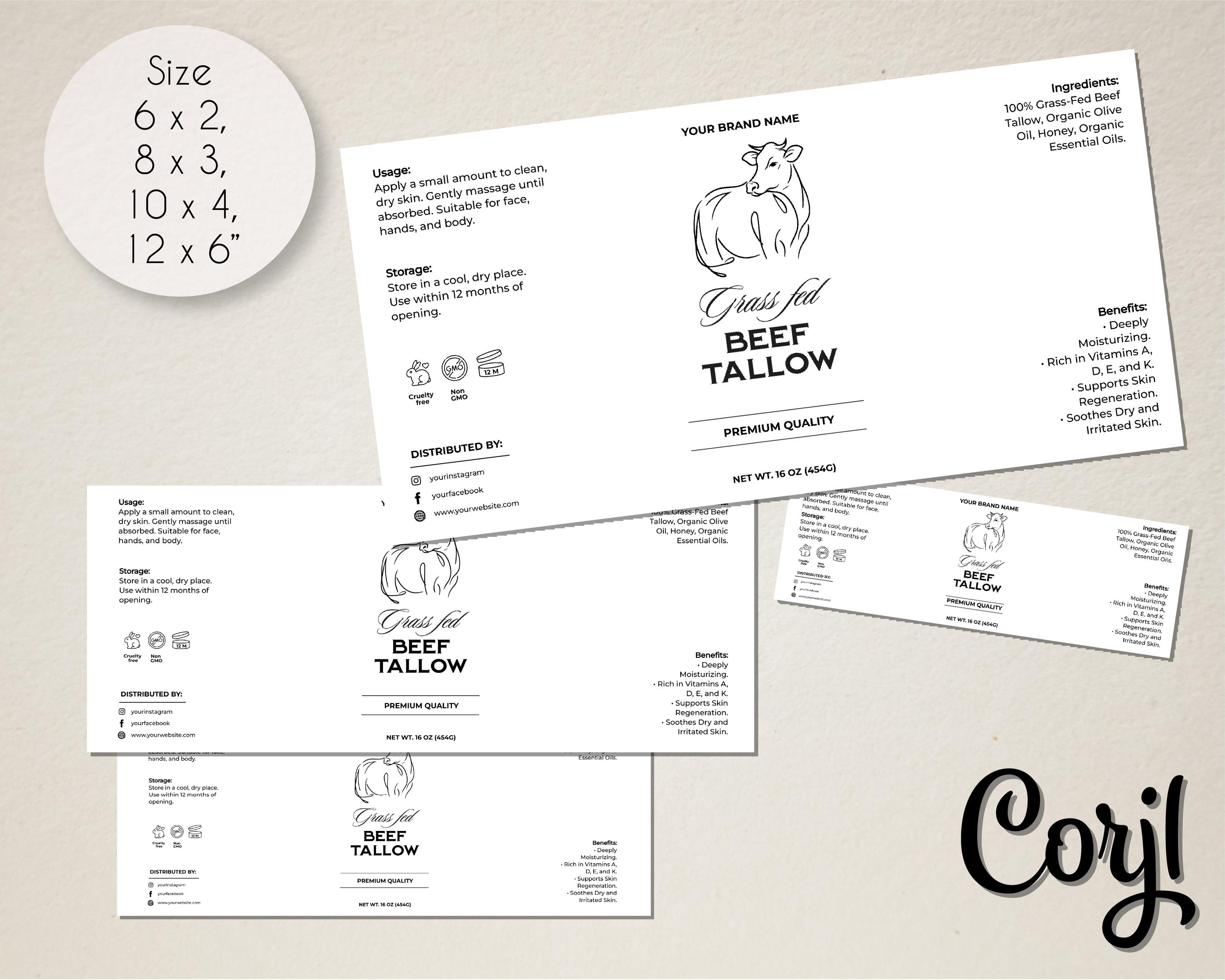 Editable Beef Tallow Jar Label Template: Minimalist Balm Sticker ...