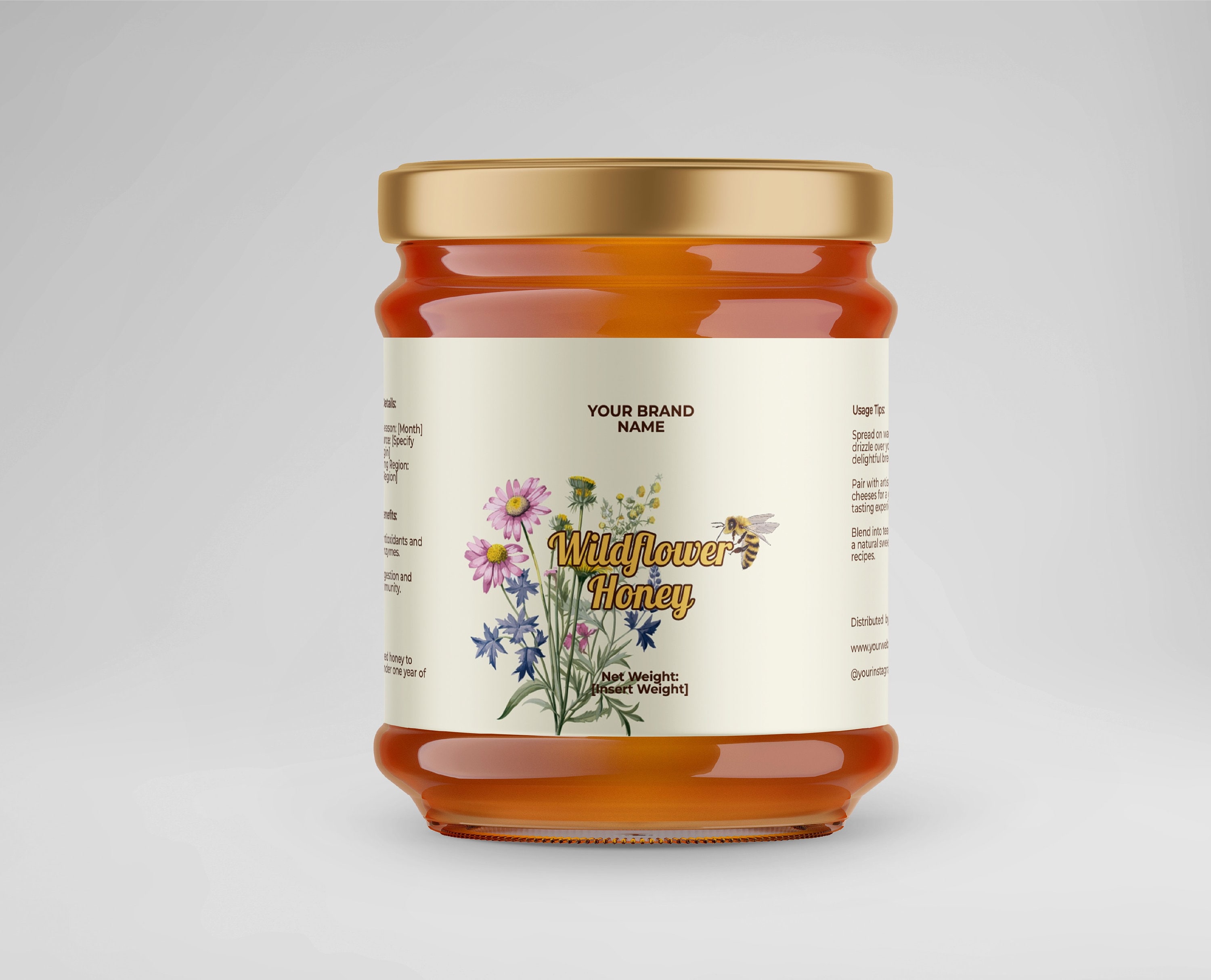 Editable Luxury Wildflower Honey Jar Label Template, Printable Custom ...