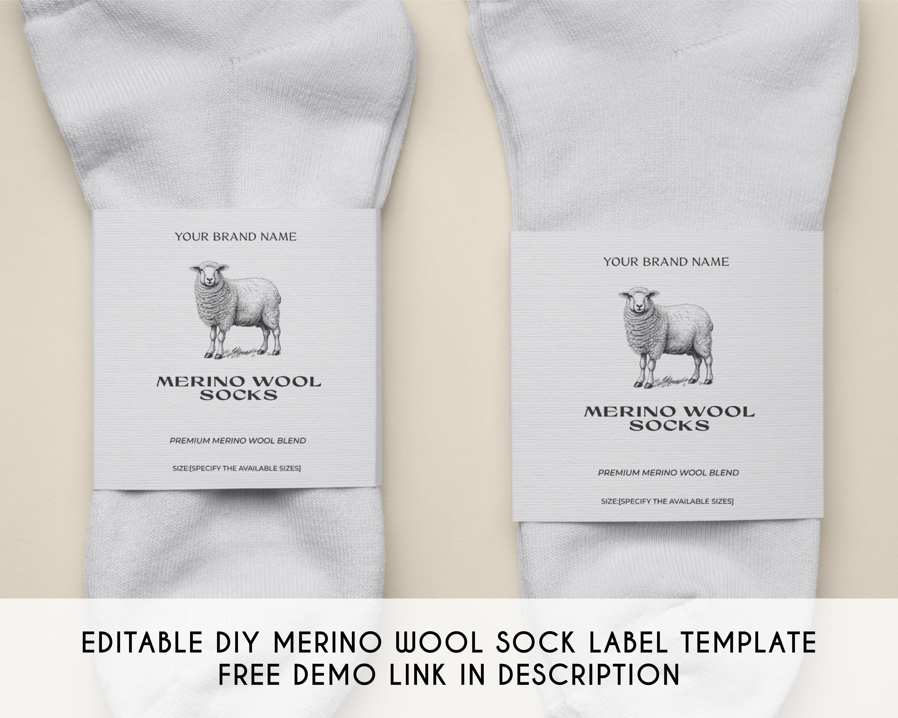 Editable Minimalist Merino Wool Socks Label Template, Printable Luxury ...