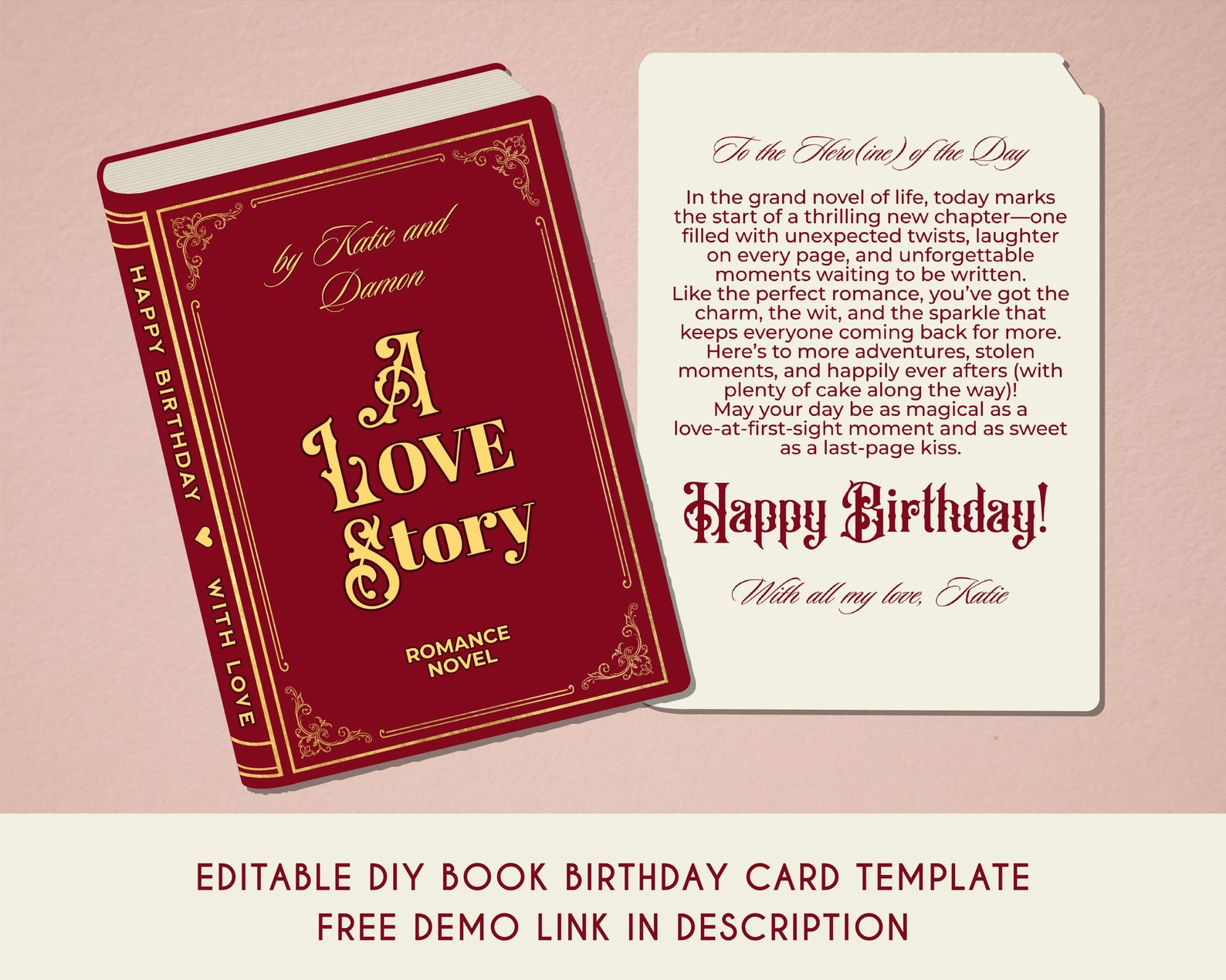 Editable Book Birthday Card Template, Printable Luxury Card for ...
