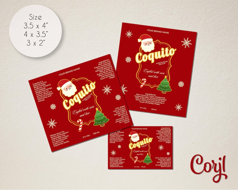 Editable Playful Coquito Bottle Label Template, Printable Festive ...