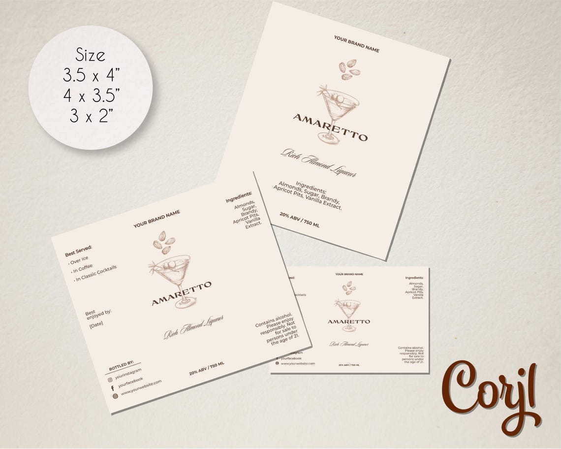 Editable Amaretto Bottle Label Template: Custom Liqueur Sticker ...