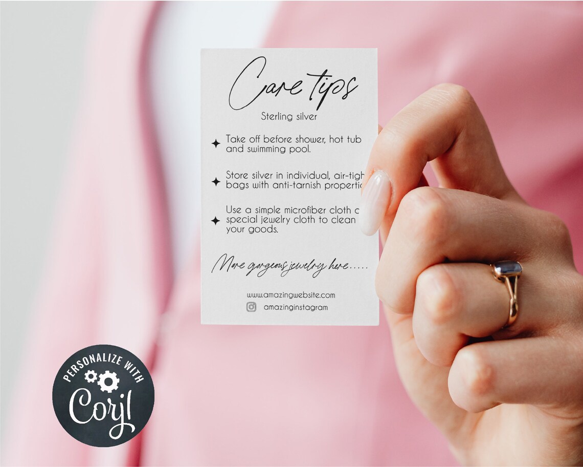 Printable Sterling Silver Care Instruction Card - Jewellery Card Care ...