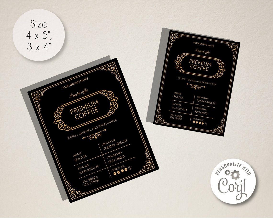 Editable Elegant Coffee Bag Label Template, Printable Luxury Packaging ...