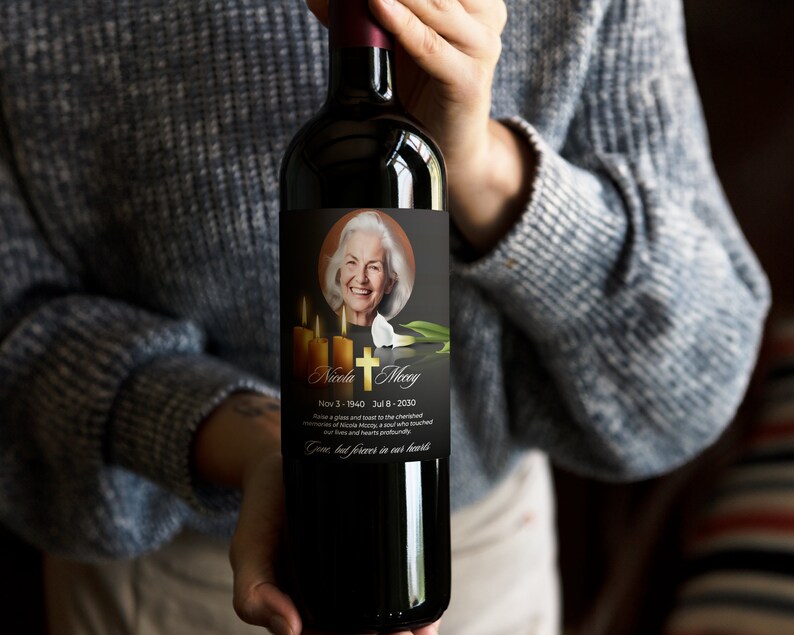Editable in Loving Memory Photo Memorial Wine Label Template, Printable ...