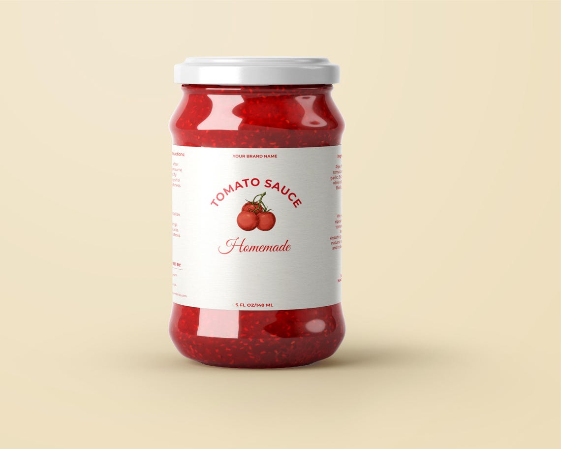 Editable Tomato Sauce Jar Label: Modern Homemade Ketchup Sticker ...