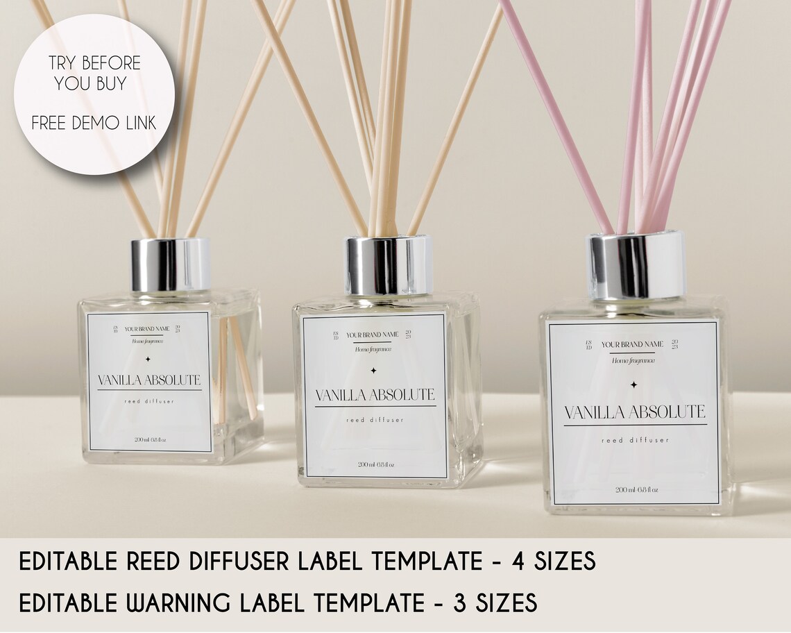 Editable Reed Diffuser Label Template, Custom Reed Diffuser Label ...
