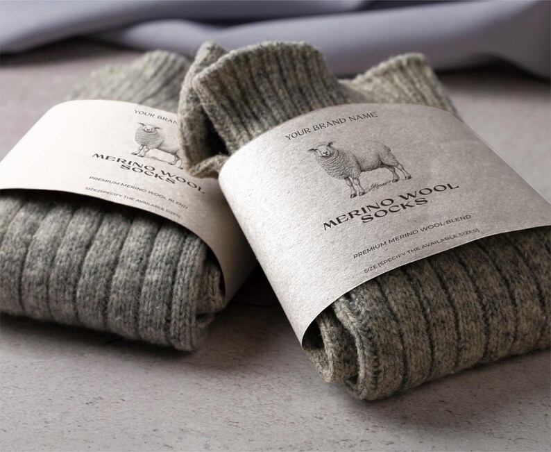 Editable Minimalist Merino Wool Socks Label Template, Printable Luxury ...