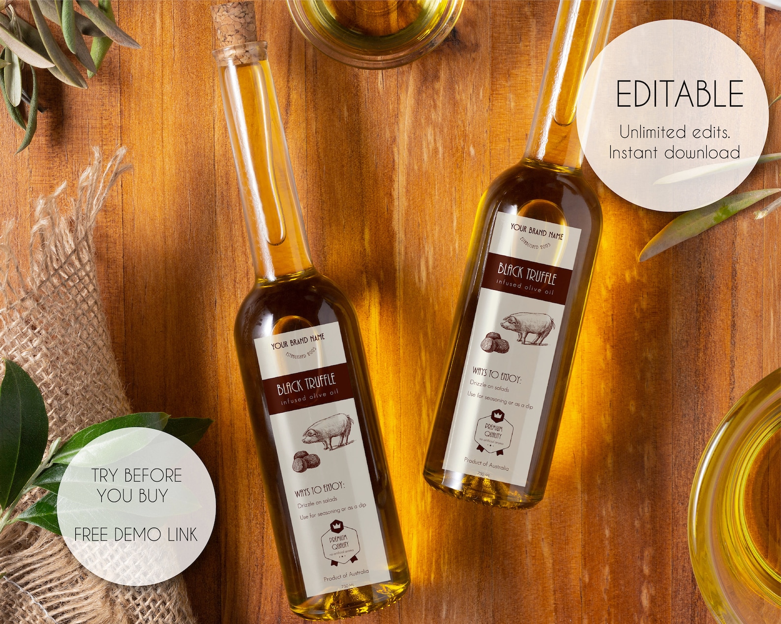 Editable Truffle Infused Olive Oil Bottle Label Template, Printable ...