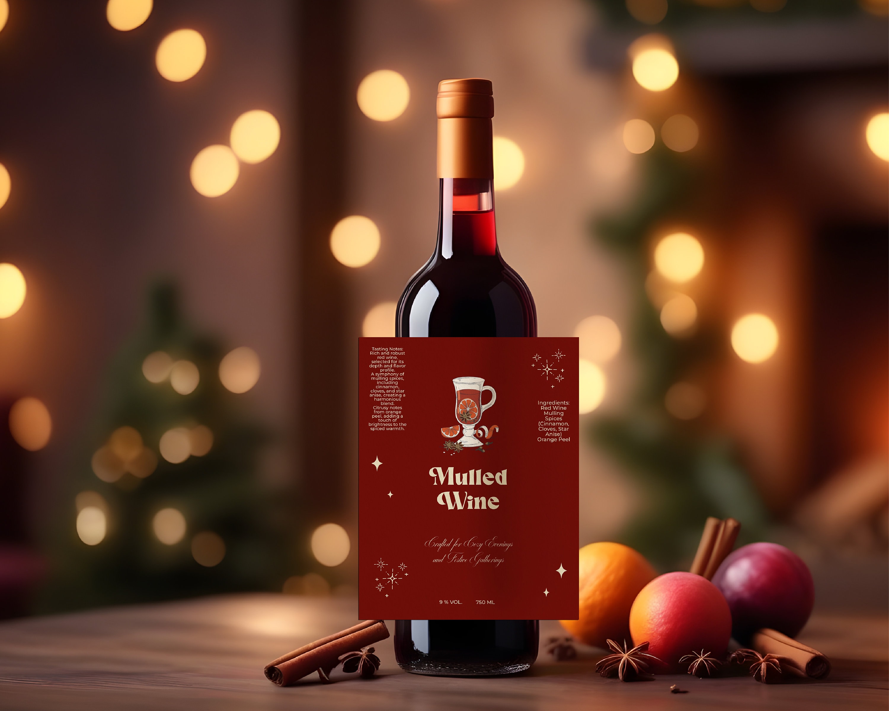 Editable Mulled Wine Bottle Label: Luxury Christmas Sticker (digital ...