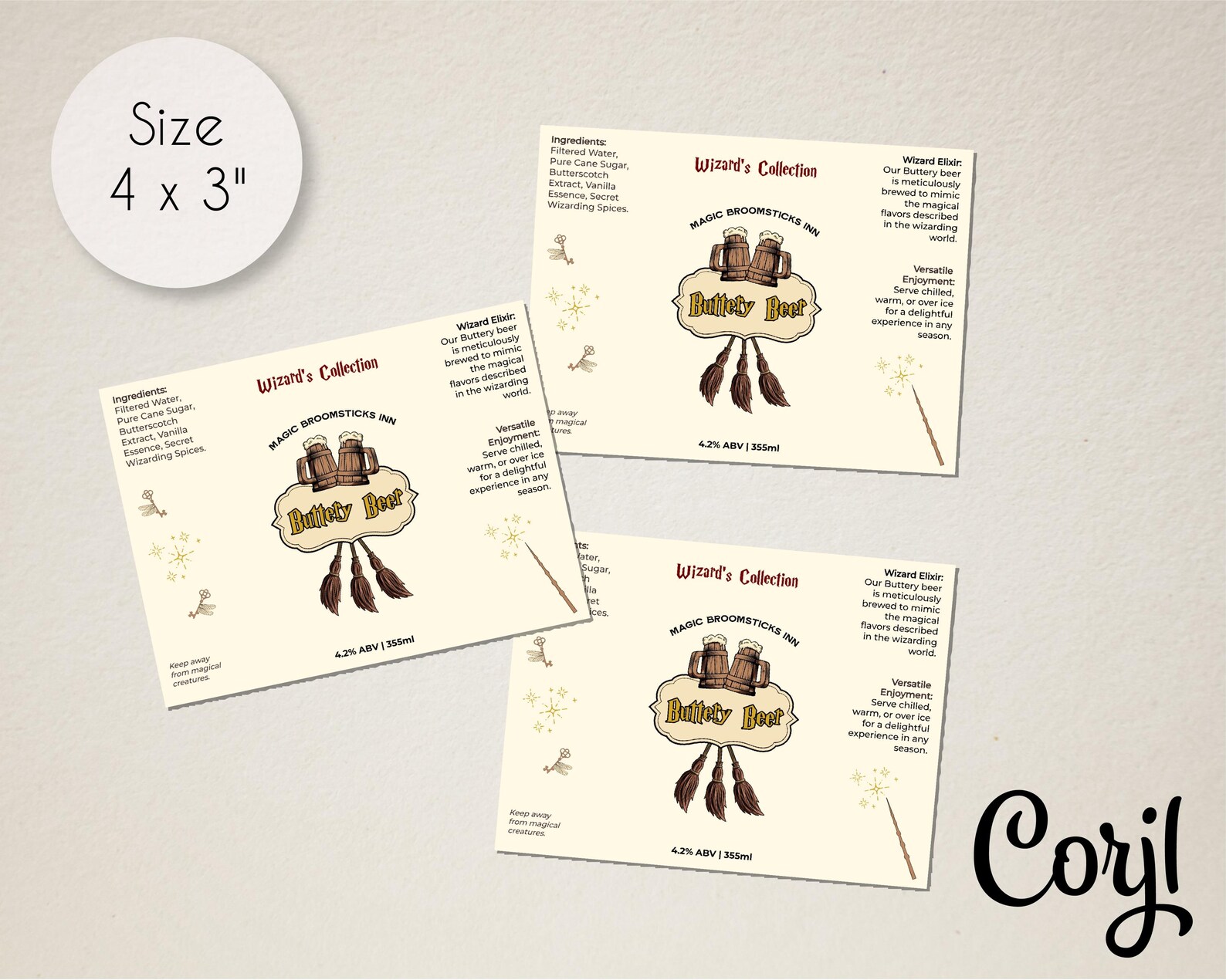 Editable Buttery Beer Bottle Label: Wizard Theme (digital Download ...