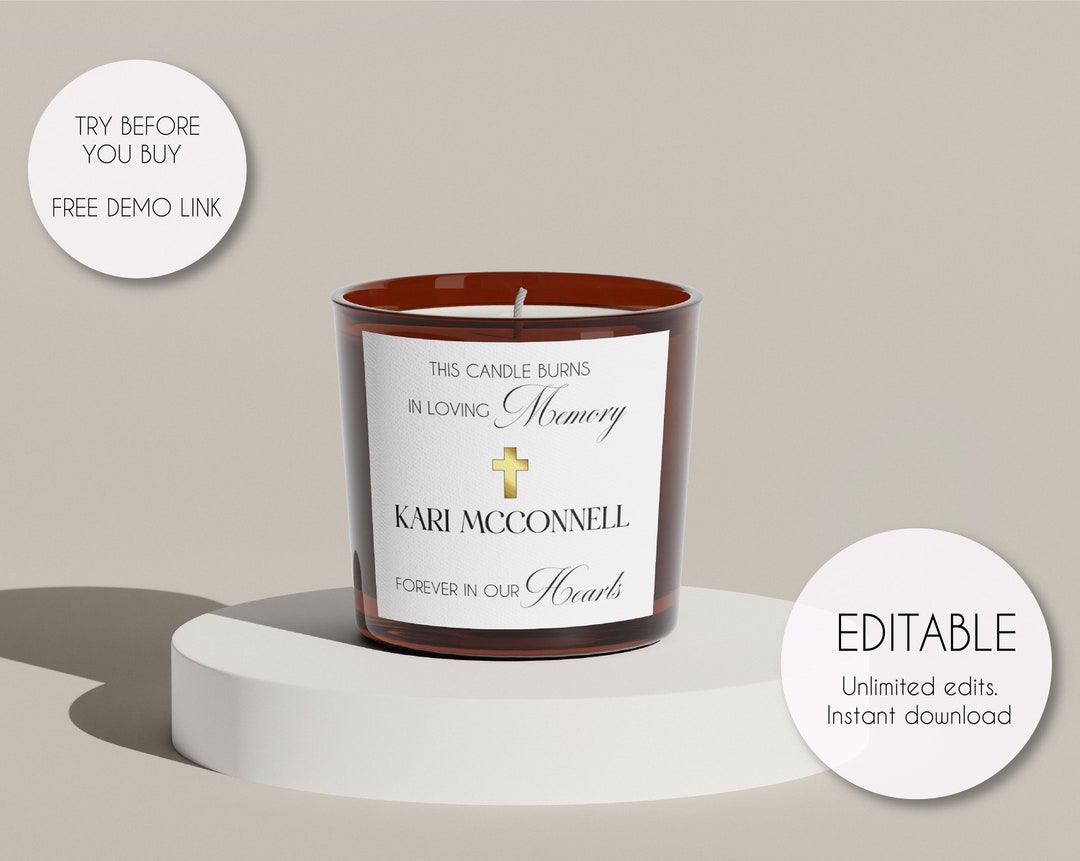 Editable in Loving Memory Gift Candle Label Template, Personalized Gift ...