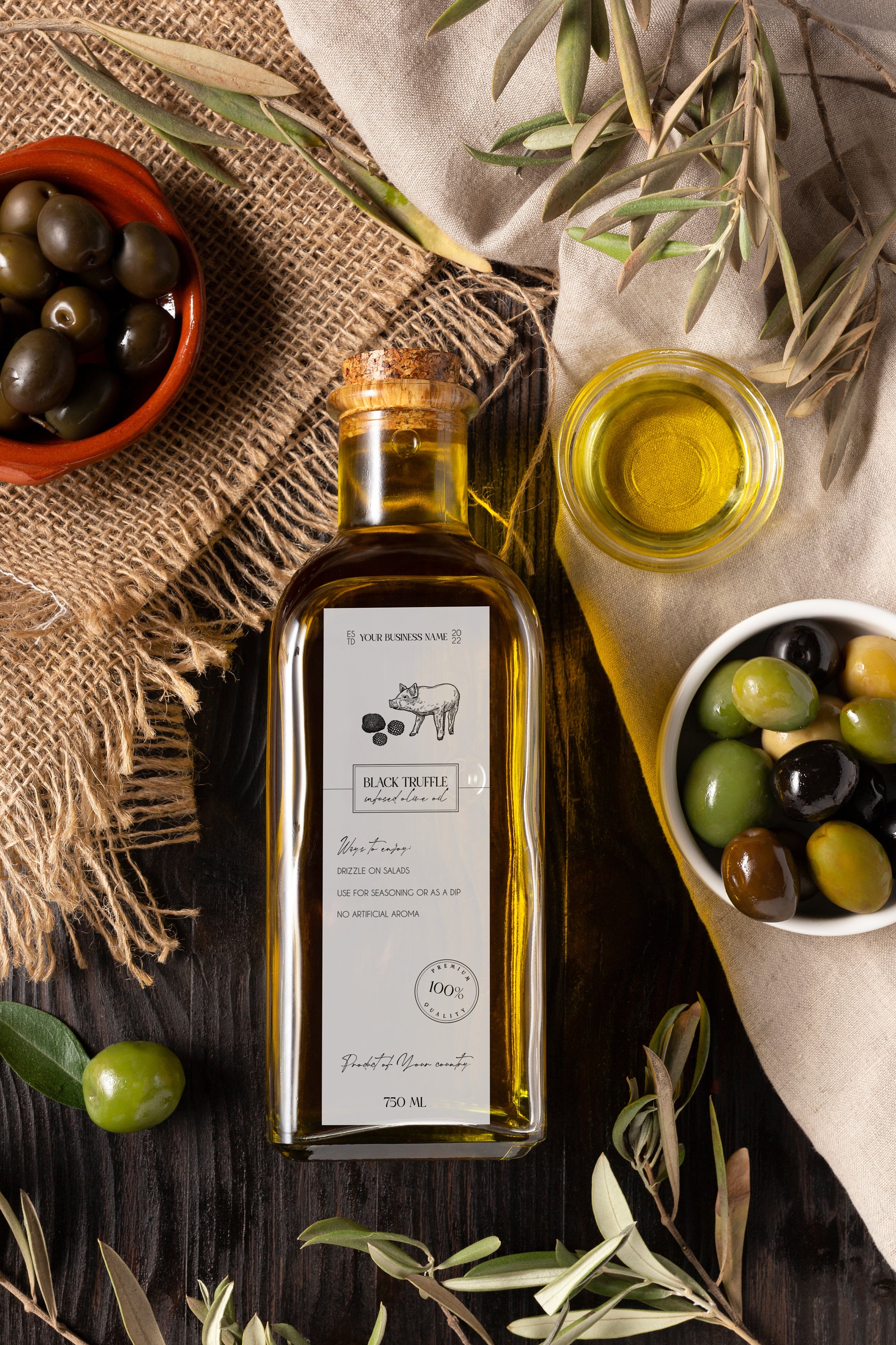 Truffle Oil Bottle Label Printable, Editable Truffle Infused Olive Oil ...