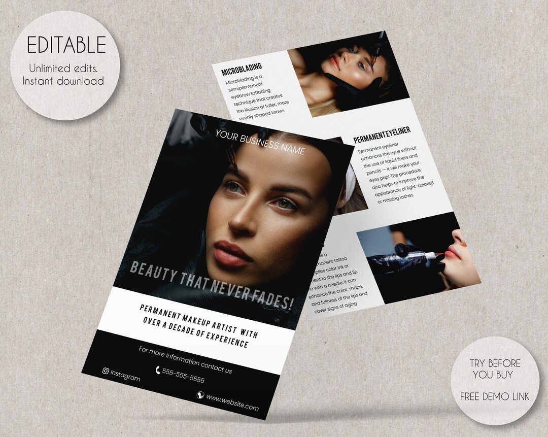 Editable Permanent Makeup Flyer Template: Minimalist PMU Promotion ...