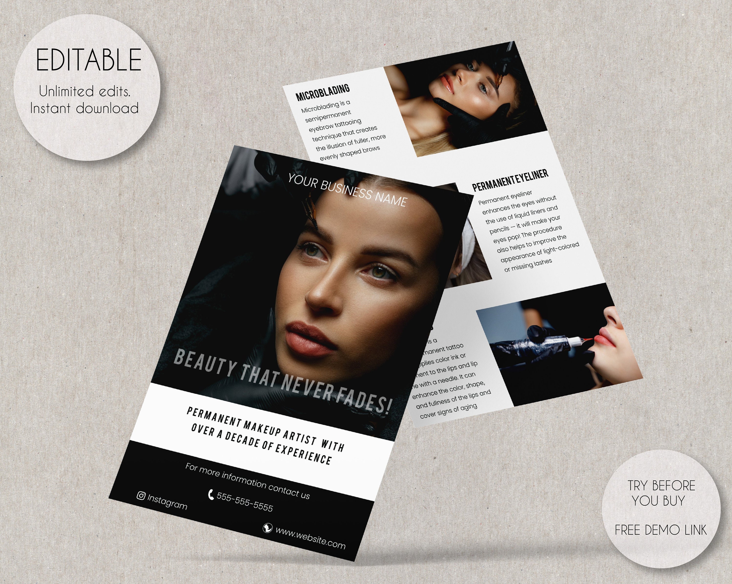 Editable Permanent Makeup Flyer Template: Minimalist PMU Promotion ...
