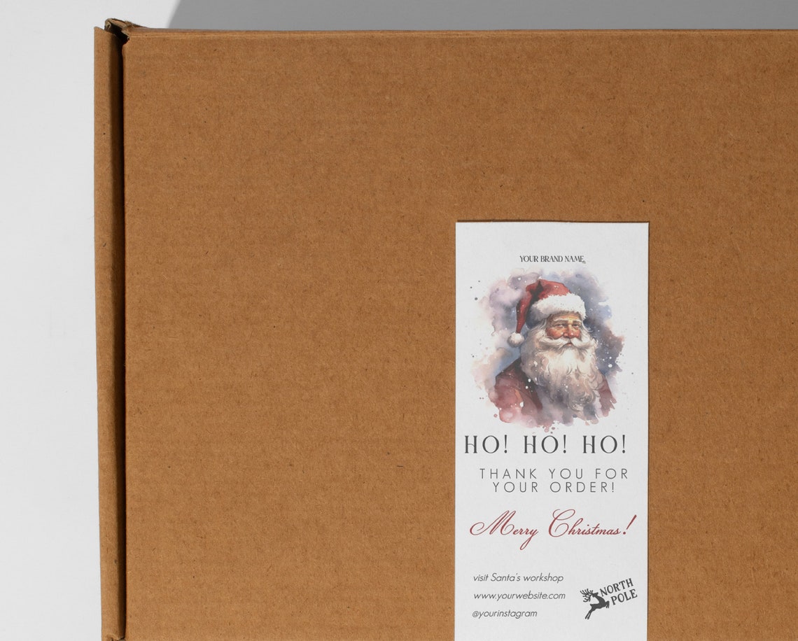Editable Christmas Box Seal Label Template, Watercolor Santa (digital ...
