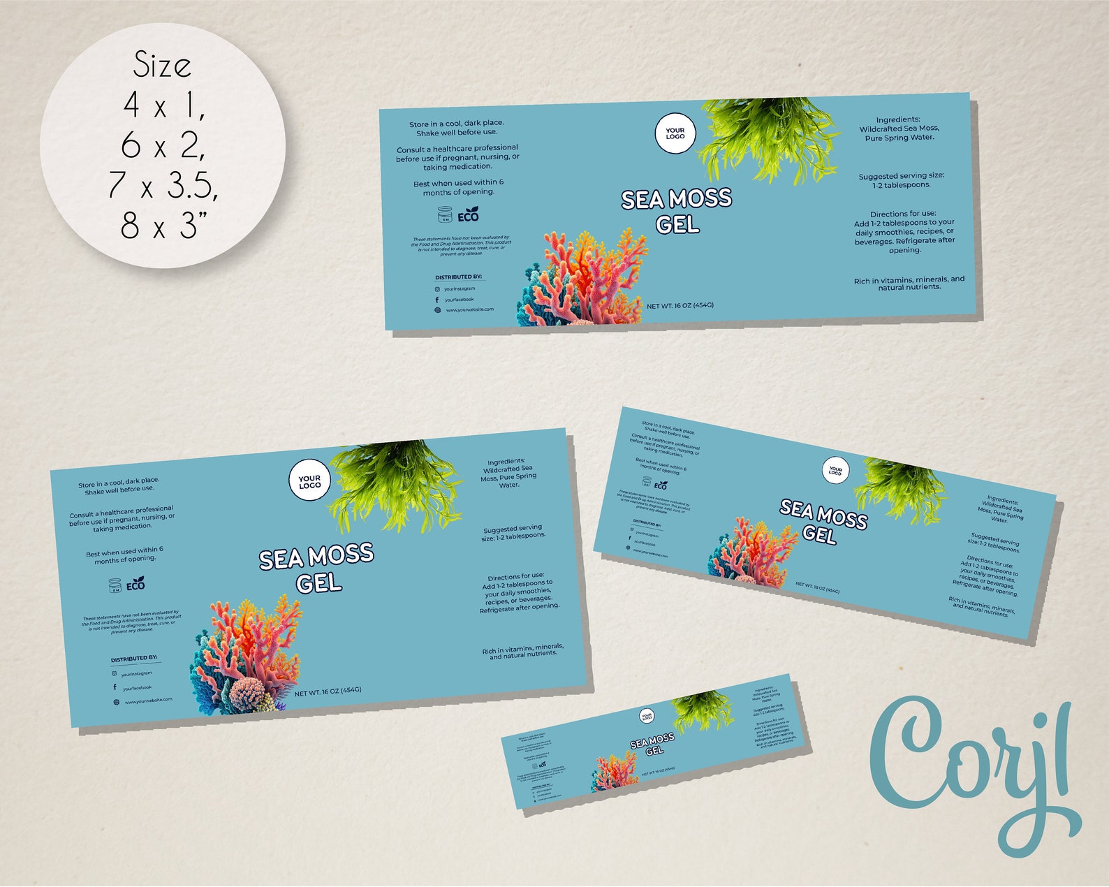 Editable Sea Moss Gel Label Template: Custom Superfood Jar Sticker ...