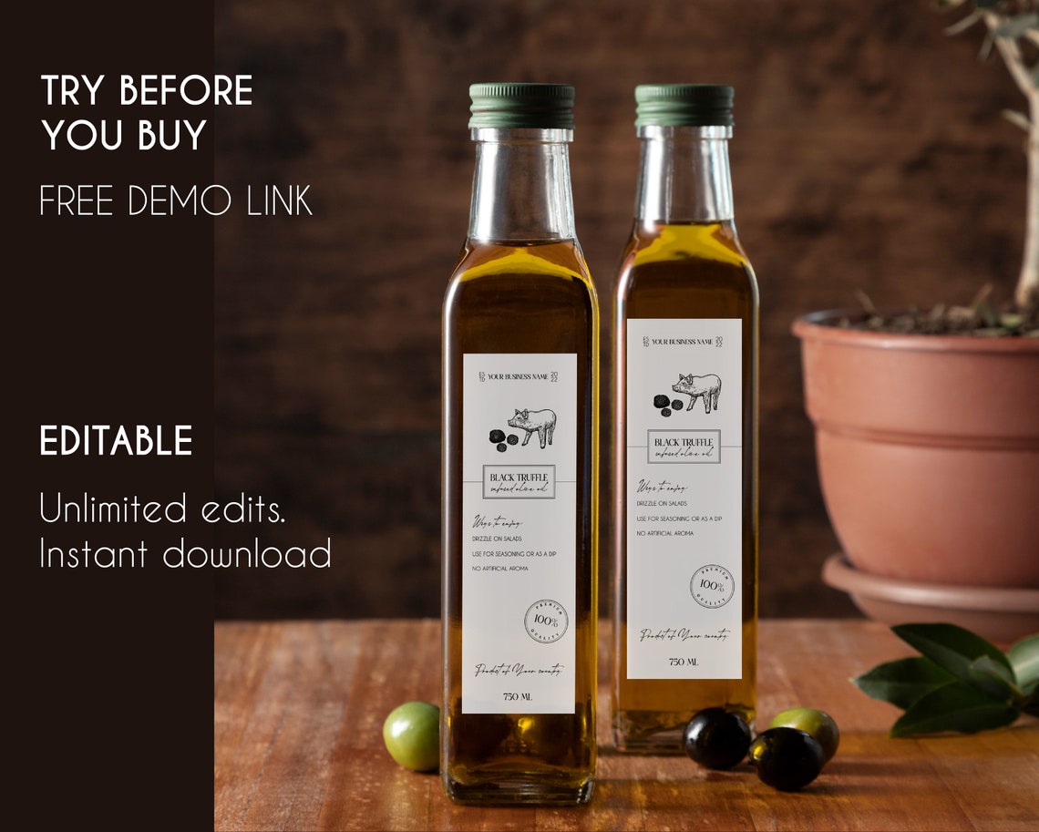 Truffle Oil Bottle Label Printable Editable Truffle Infused - Etsy