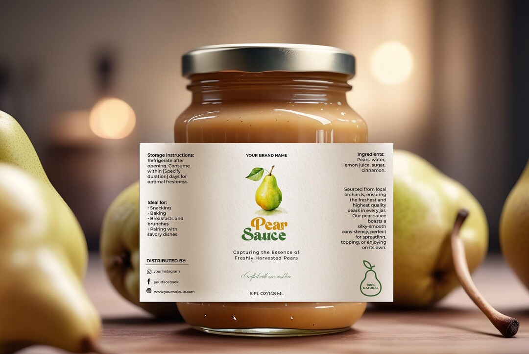 Editable Luxury Pear Sauce Jar Label Template, Printable Modern ...