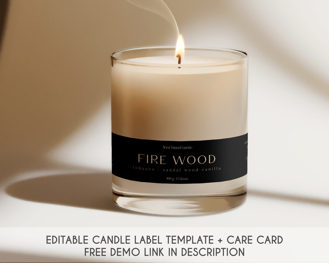 Editable Thin Candle Label and Candle Care Card Template, Minimalist ...