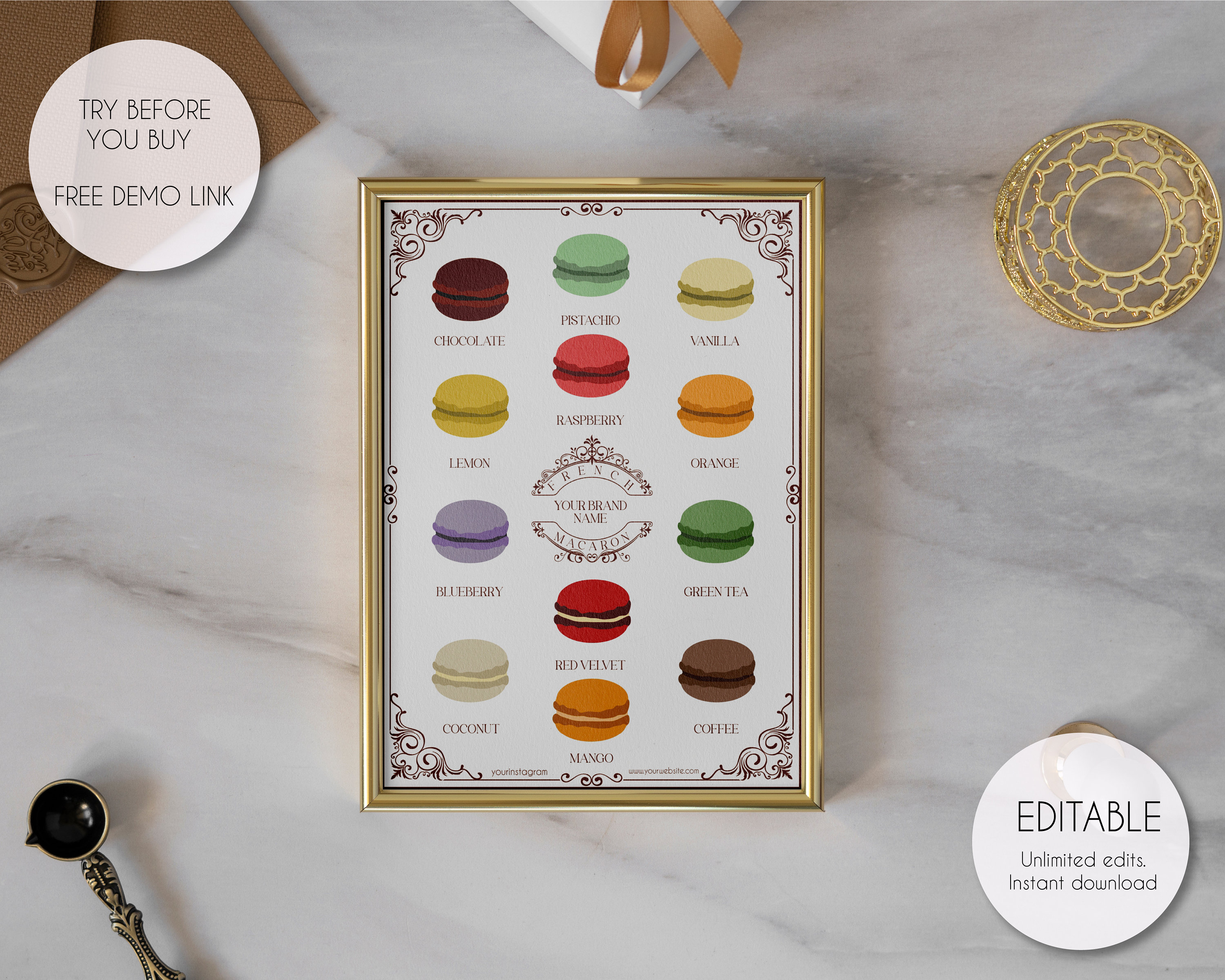 Editable Macaron Menu Template: Luxury Flavor List (digital Download ...