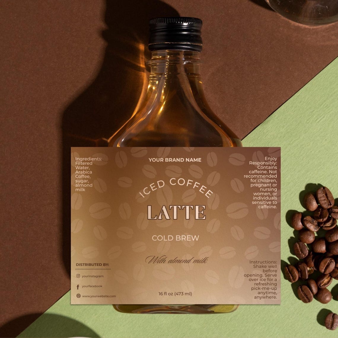 Editable Iced Coffee Bottle Label: Custom Cold Brew Sticker (digital ...
