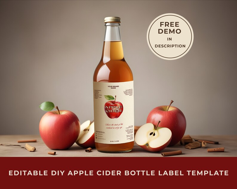 Editable Apple Cider Bottle Label Template, Printable Homemade Apple ...