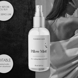 Editable Pillow Mist Label Template, Minimalist Room Spray Bottle Label ...