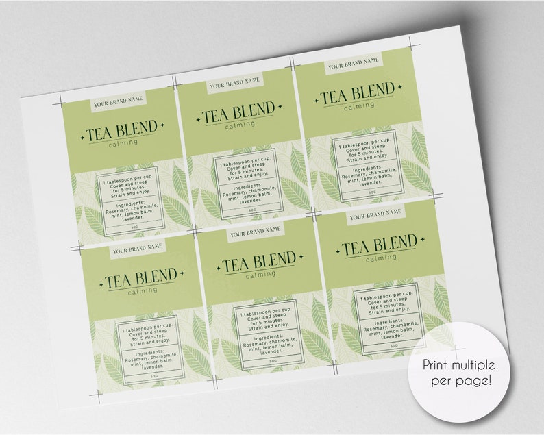 Printable Tea Blend Bag Label Template, Editable Tea Blend Label ...
