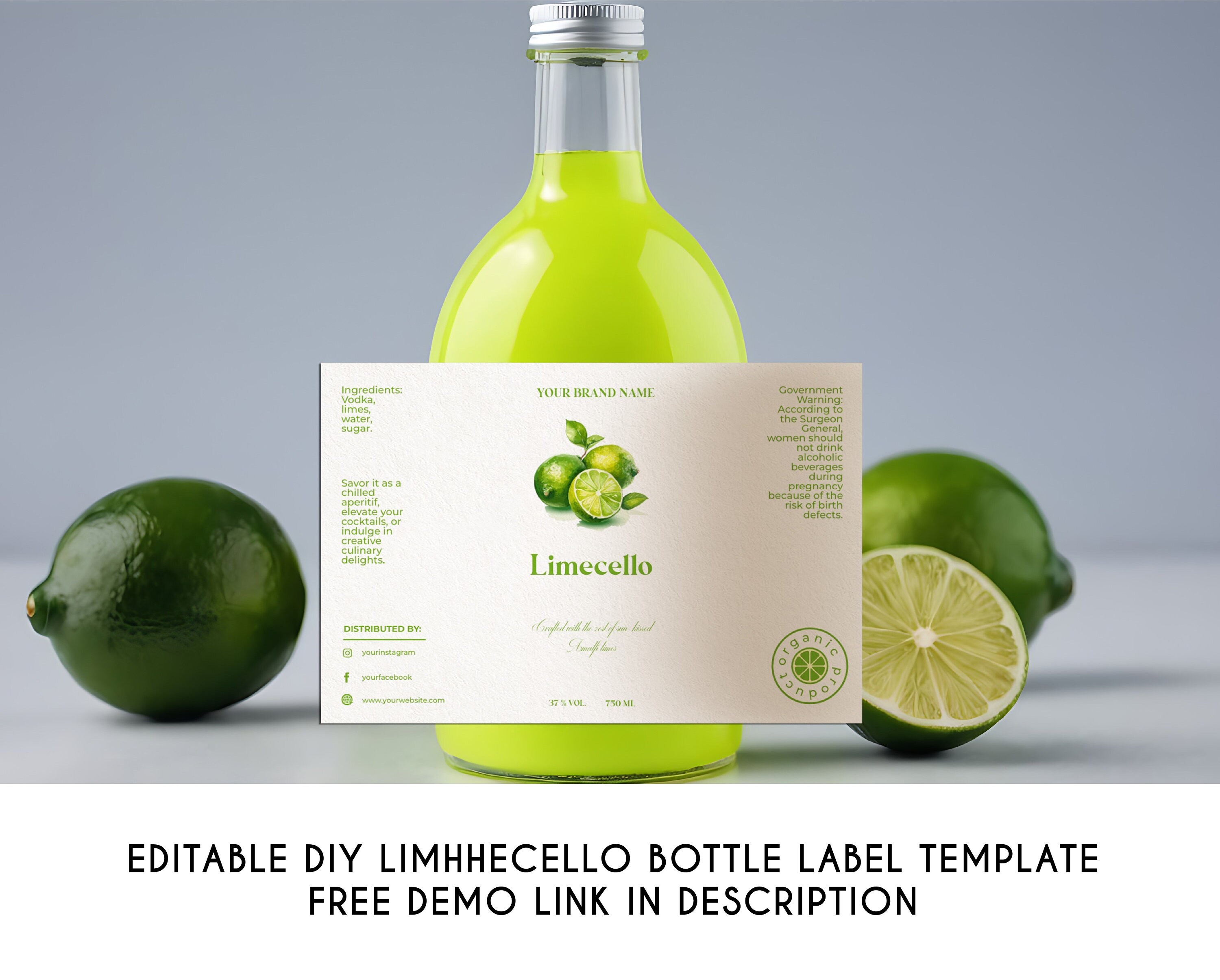 Editable Luxury Limecello Bottle Label Template, Printable Homemade ...