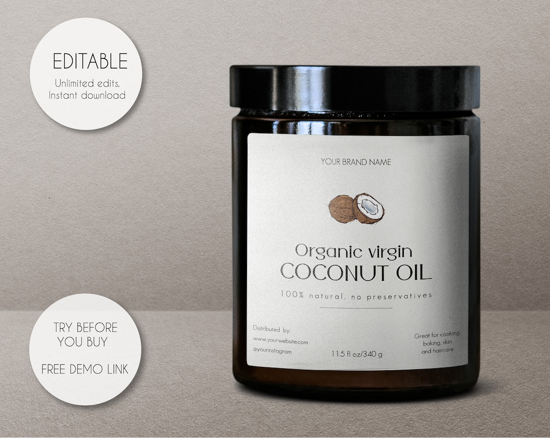 Editable Minimalist Coconut Oil Label Template (digital Download) - Etsy