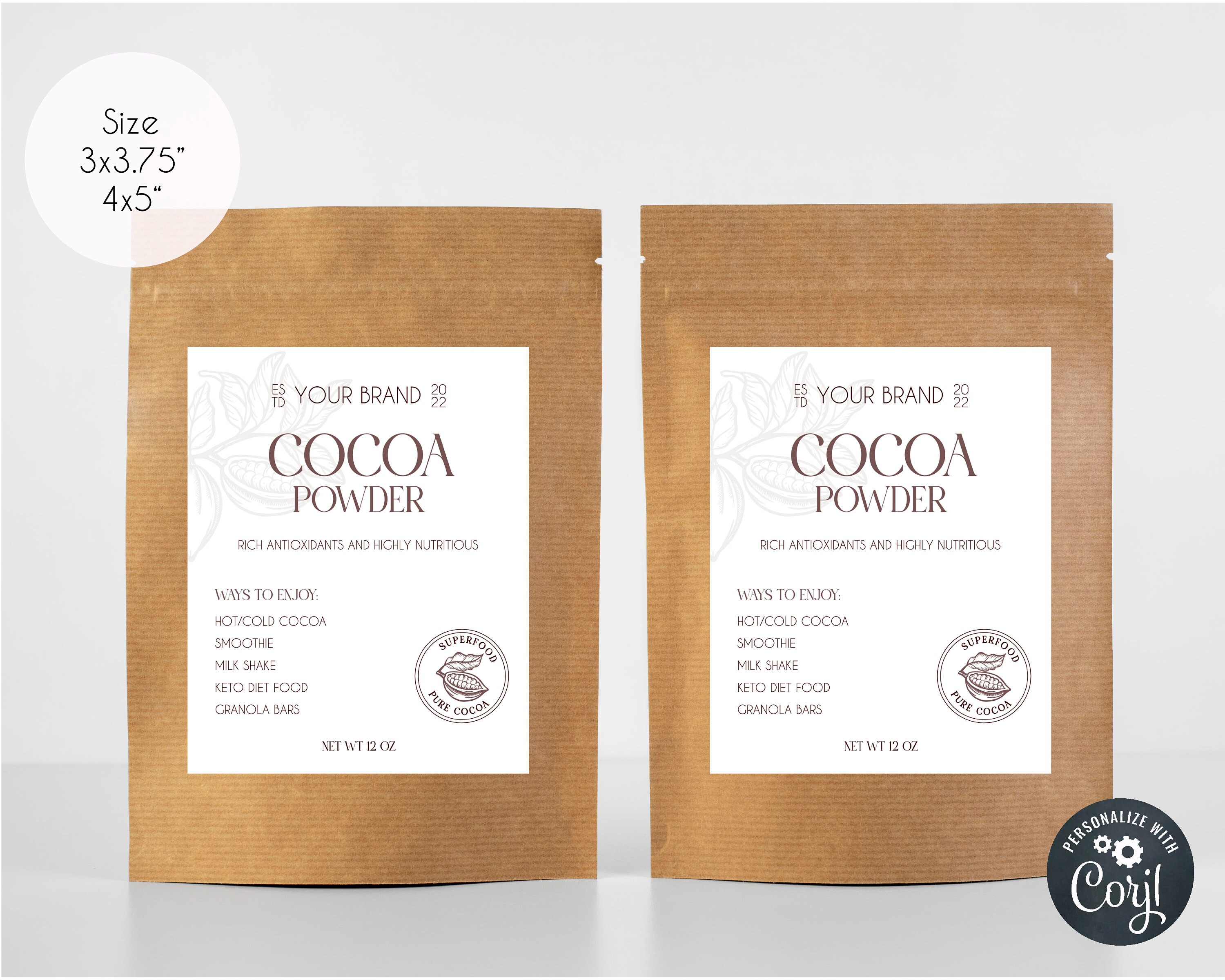 Printable Cocoa Powder Bag Label Template, Editable Cocoa Powder Bag ...