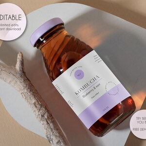 Editable Kombucha Bottle Label Template: Minimalist Design (digital ...