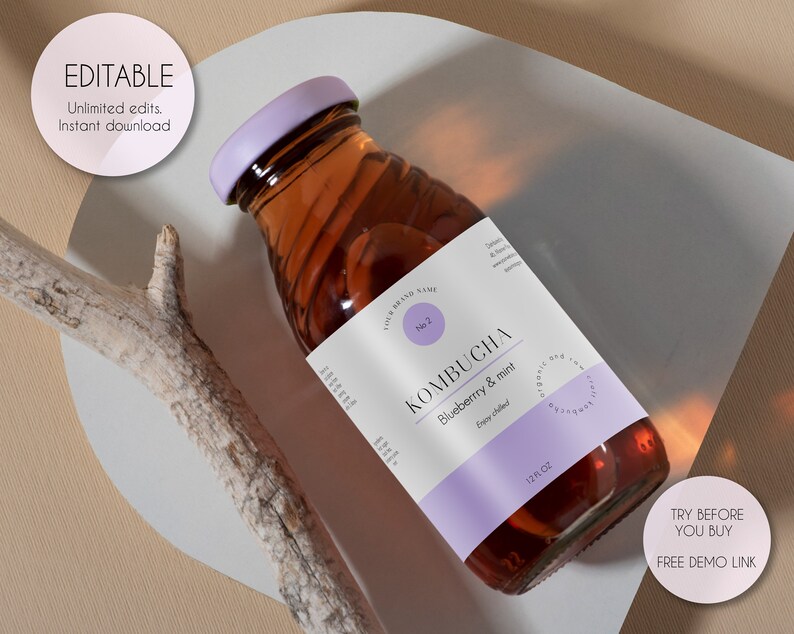 Editable Kombucha Bottle Label Template: Minimalist Design (digital ...