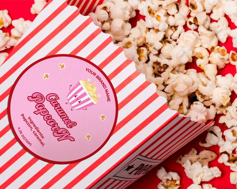 Editable Popcorn Round Label Template, Printable Playful Popcorn ...