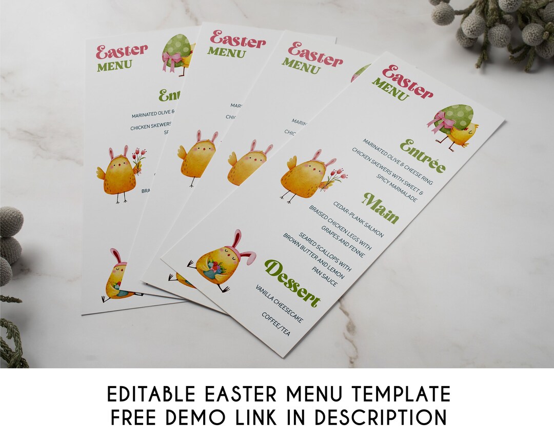 Editable Easter Menu Template, Printable Kids Easter Menu, Customizable ...